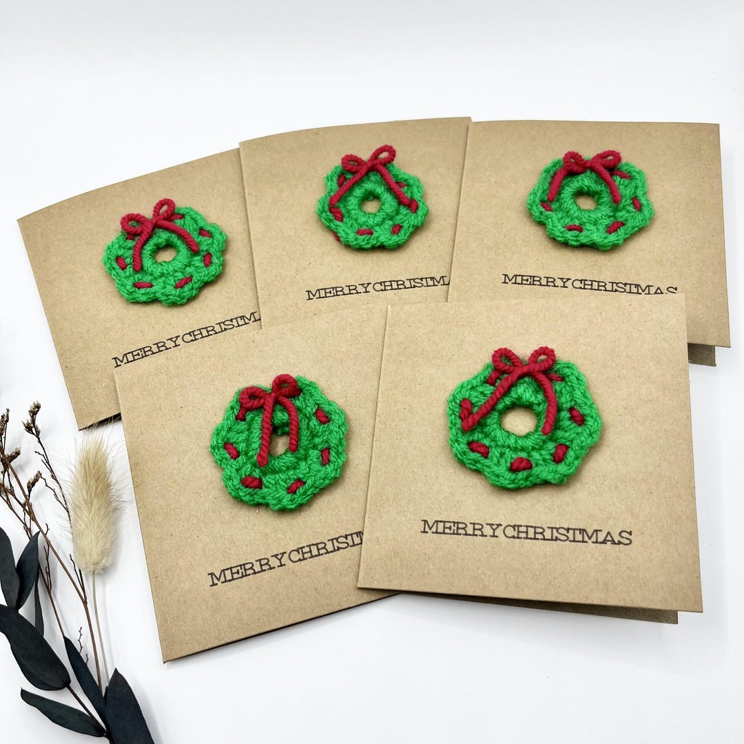 5 Pack of Handmade Crochet Christmas Wreath Cards Handmade Crochet ...