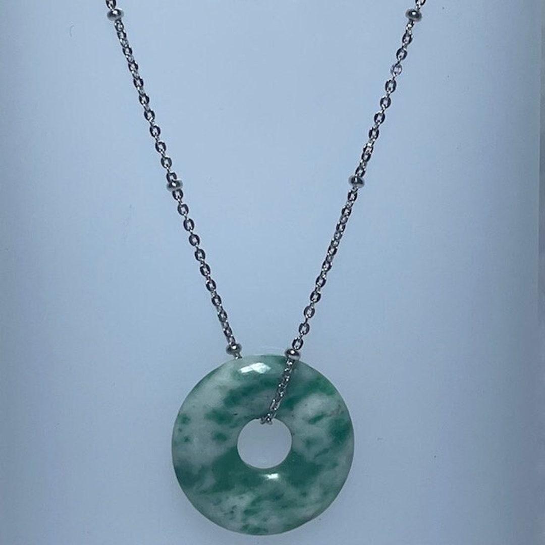 Jade Nephrite Disc Donut Pendant or Necklace With Sterling Silver Chain ...