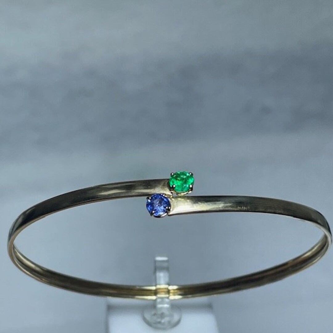 Columbian Emerald and Ceylon Sapphire Flex Bangle 14kt Yellow Gold - Etsy