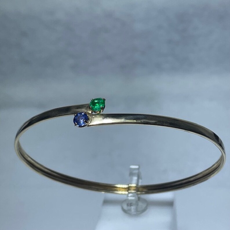 Columbian Emerald and Ceylon Sapphire Flex Bangle 14kt Yellow Gold - Etsy