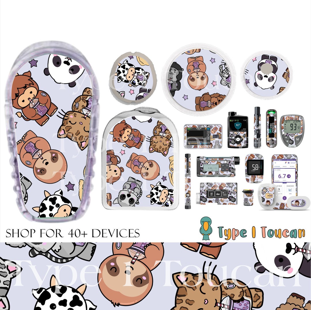 Bubble Tea Animals Diabuddy Diabetes Stickers Dexcom G6 Omnipod ...