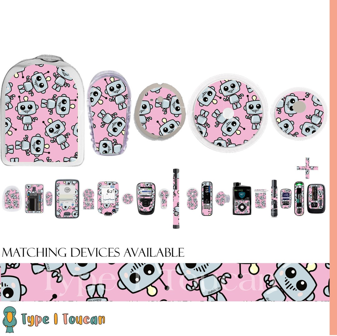 Diabot Robot Pink Cyborg Diabetes Stickers Dexcom G6 Omnipod Freestyle ...