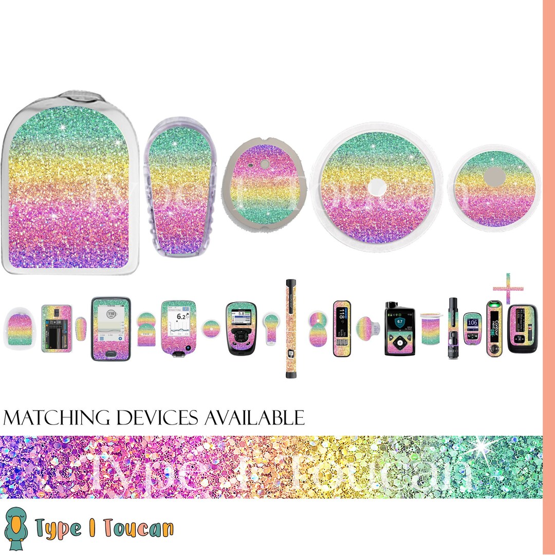 Rainbow Glitter Effect Diabetes Stickers Dexcom Sticker Omnipod ...