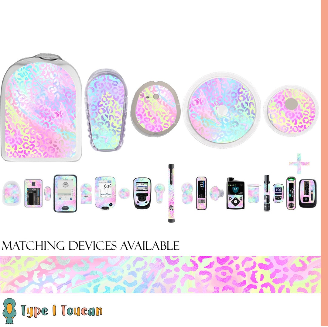 Electric Rainbow Leopard Print Diabetes Stickers Dexcom G6 Omnipod