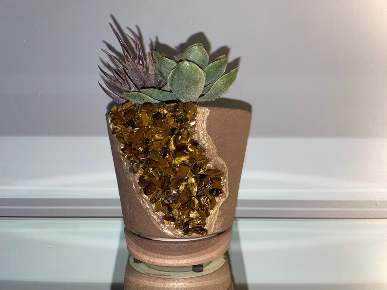 Succulent Planter Geode Planter Tigers Eye Stones Ceramic Planter Pots ...