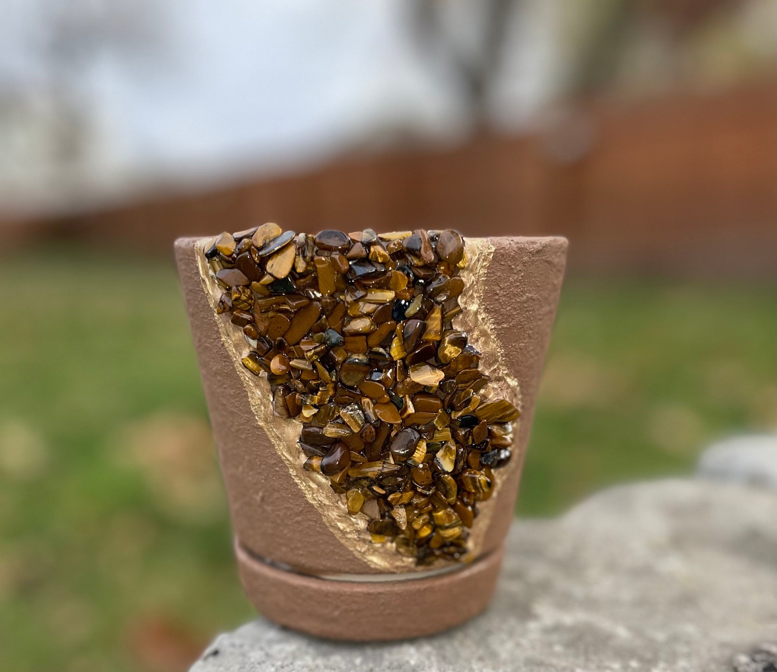 Succulent Planter Geode Planter Tigers Eye Stones Ceramic Planter Pots ...