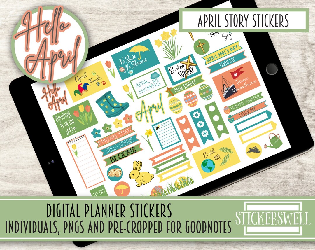 April Story Stickers, Goodnotes Stickers for April, Mini Set of Planner ...