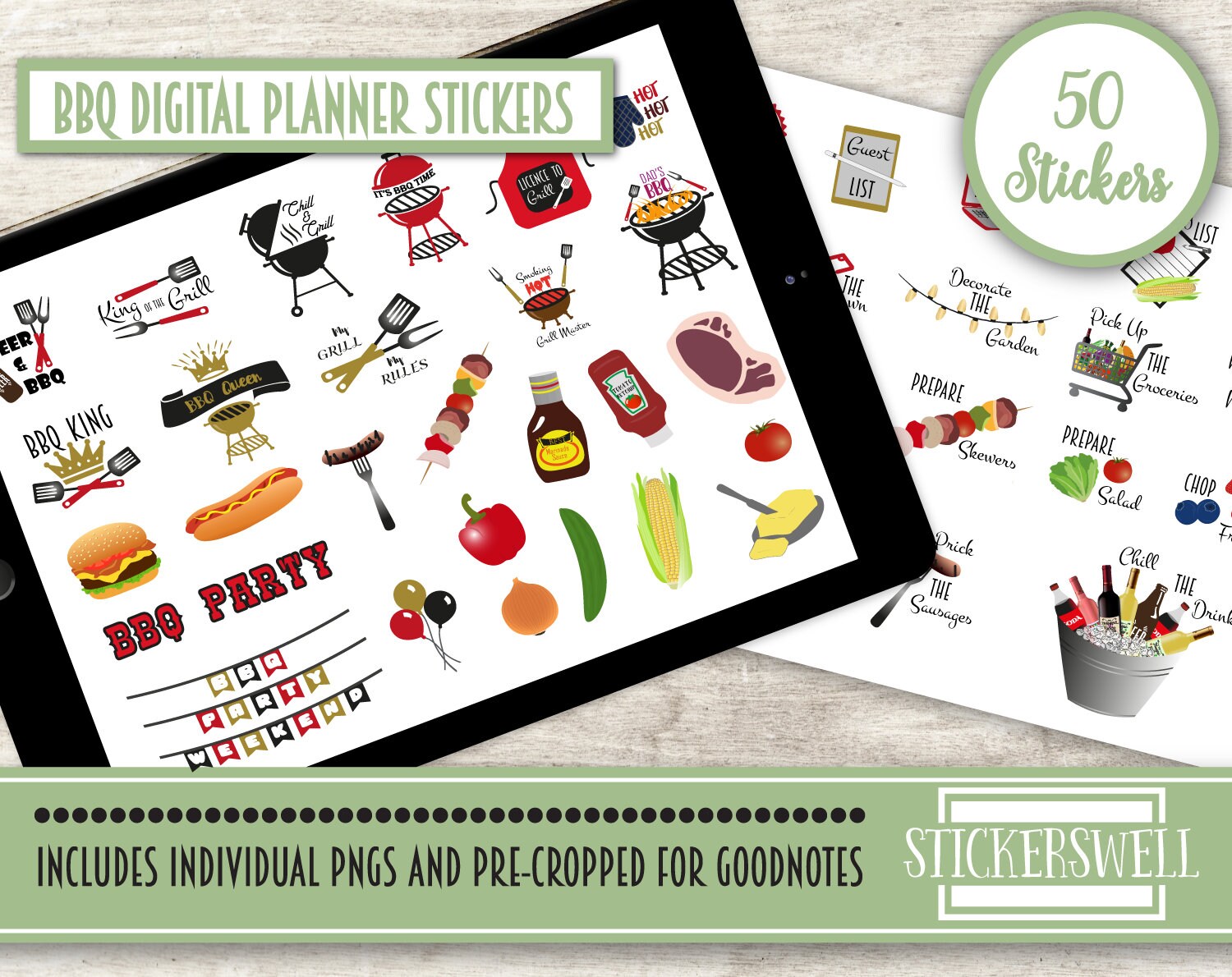 BBQ Digital Planner Stickers, Pre-cropped Digital Stickers for ...