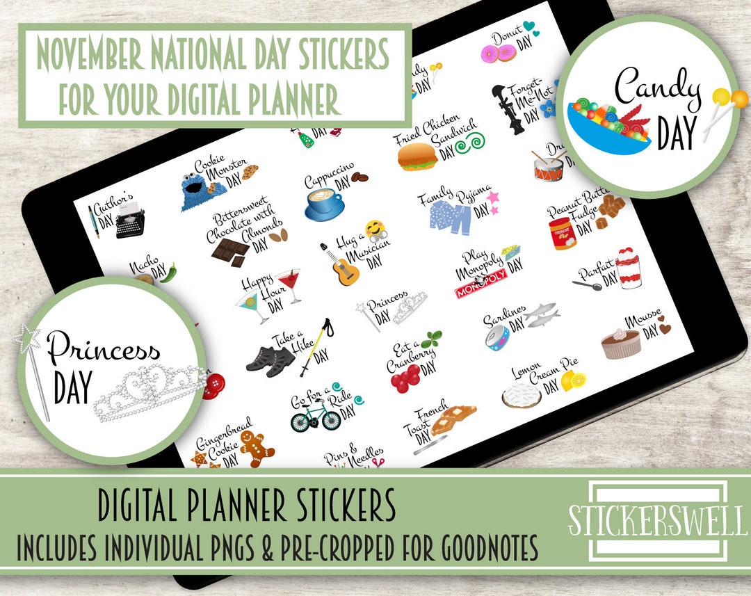 November National Day Digital Planner Stickers, Daily November Stickers ...