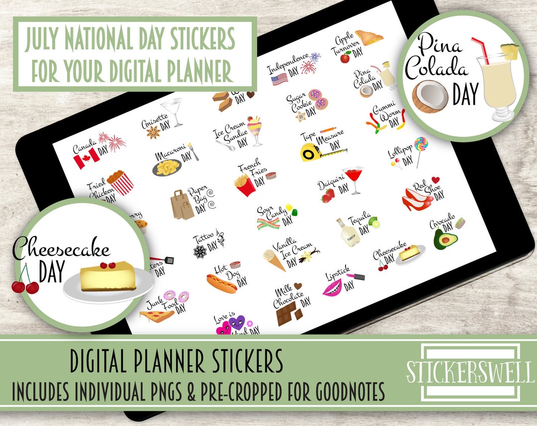 July National Day Digital Planner Stickers, Daily July Stickers, 31 Pre ...