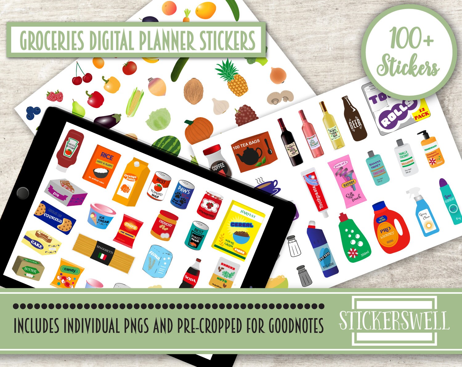 Paper Paper & Party Supplies Digital Meal Planner stickers Precropped ...