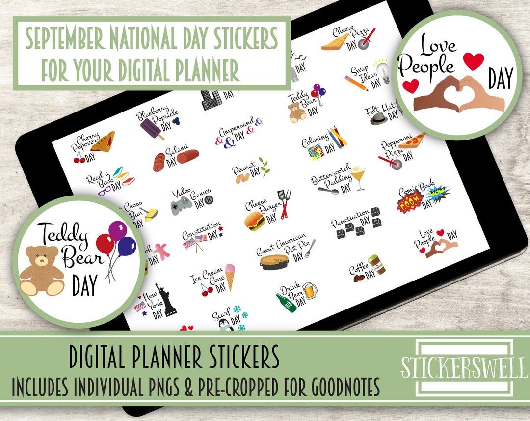 September National Day Digital Planner Stickers, 30 Pre-cropped ...