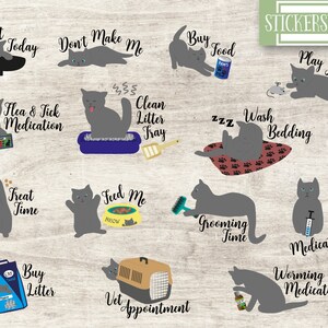Cat Care Digital Planner Stickers, 14 Pre-cropped Cat Care Digital ...