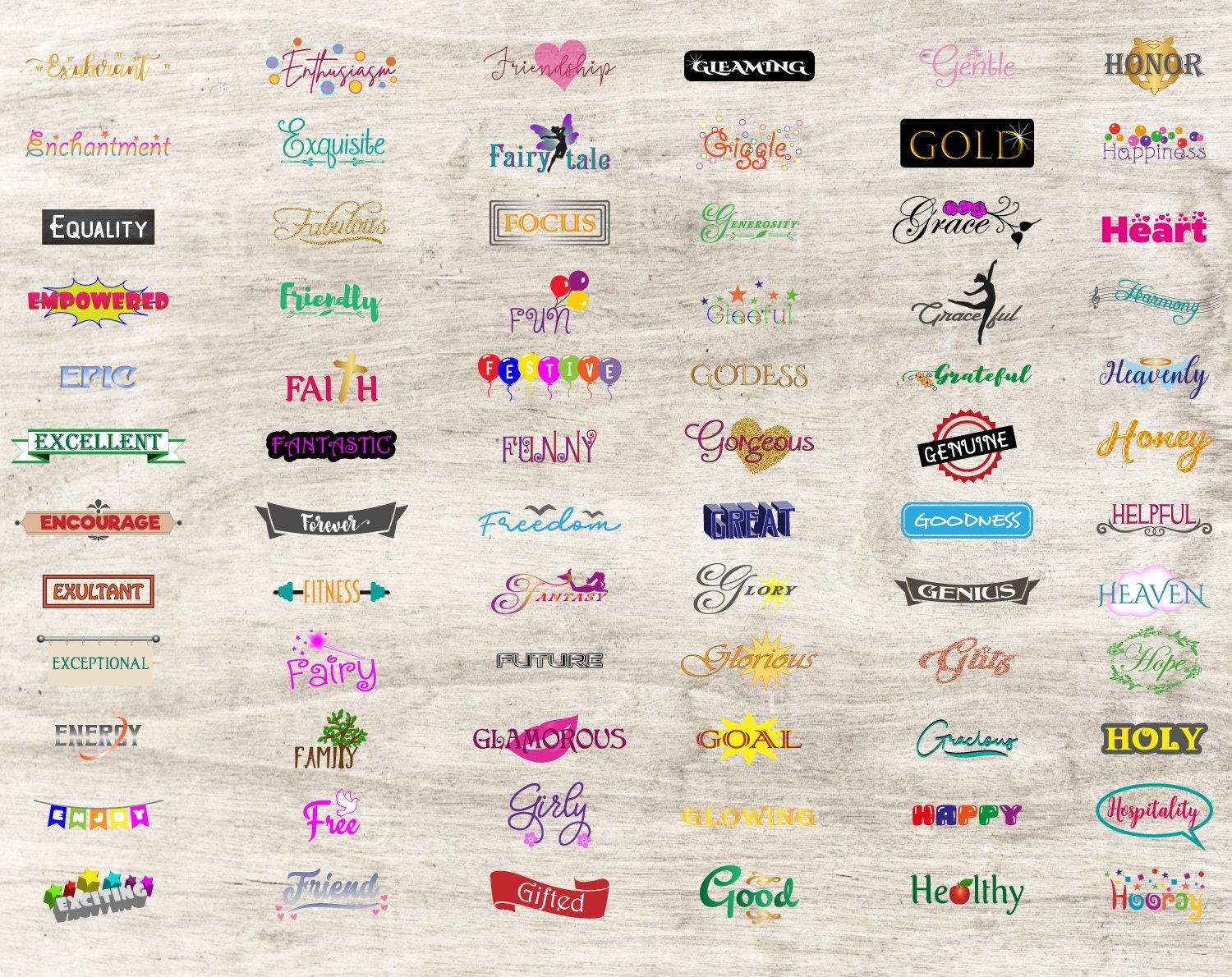 Word for the Day Digital Planner Stickers, Pre-cropped Digital Stickers ...