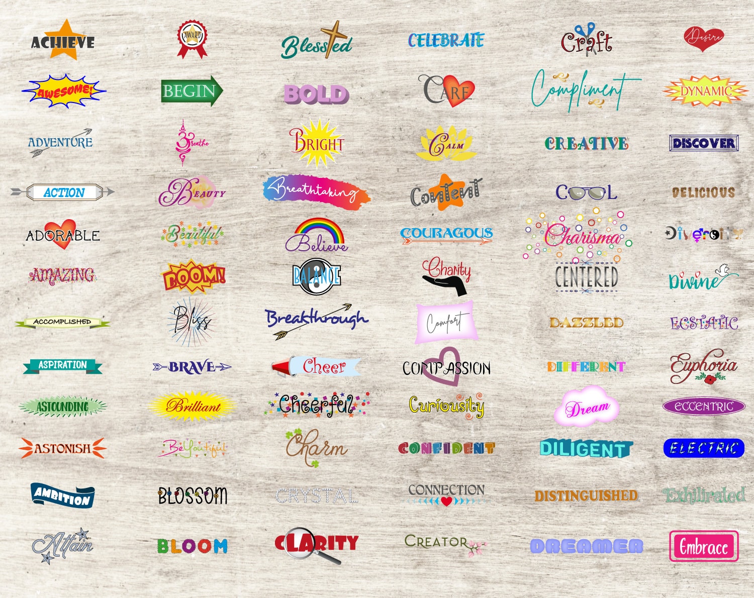 Word for the Day Digital Planner Stickers, Pre-cropped Digital Stickers ...