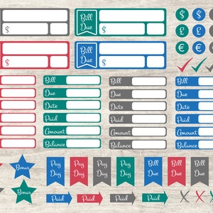 Bills Stickers, Digital Planner Stickers, 100+ Pre-cropped Monthly ...