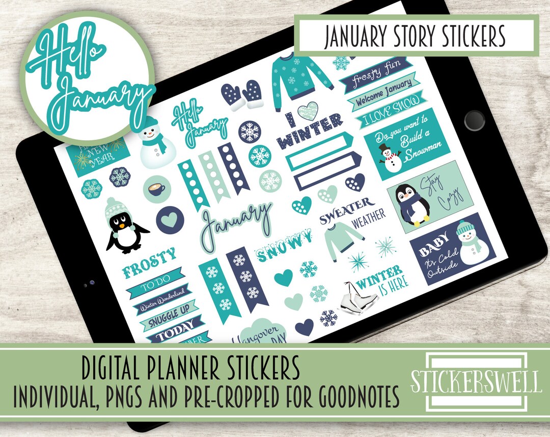 January Story Stickers, Goodnotes Stickers for January, Mini Set of ...