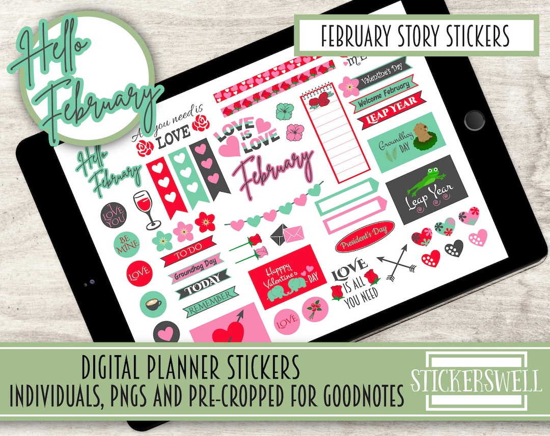 February Story Stickers, Goodnotes Stickers for February, Mini Set of ...