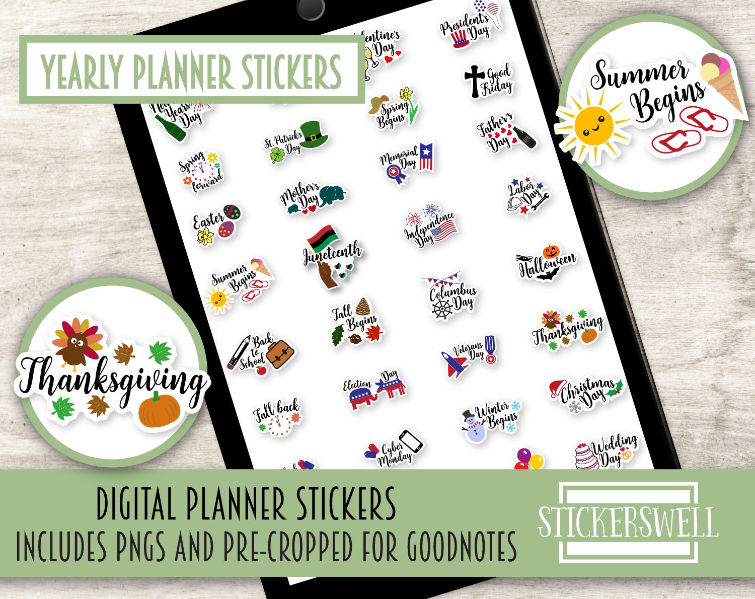 Digital Planner Stickers, Yearly Holiday Stickers, Annual Planners ...
