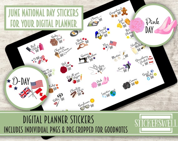 June National Day Digital Planner Stickers Daily June - Etsy