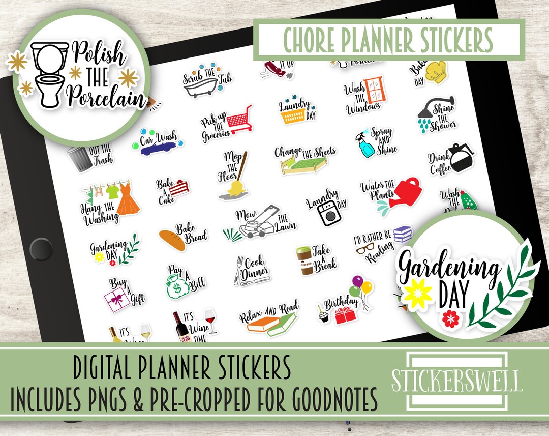 Daily Cleaning Digital Planner Stickers for Goodnotes, Pre-cropped ...