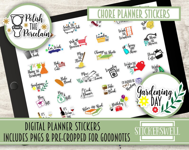 Daily Cleaning Digital Planner Stickers for Goodnotes, Pre-cropped ...