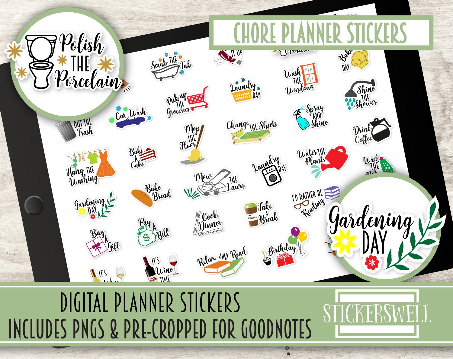 Daily Cleaning Digital Planner Stickers for Goodnotes, Pre-cropped ...