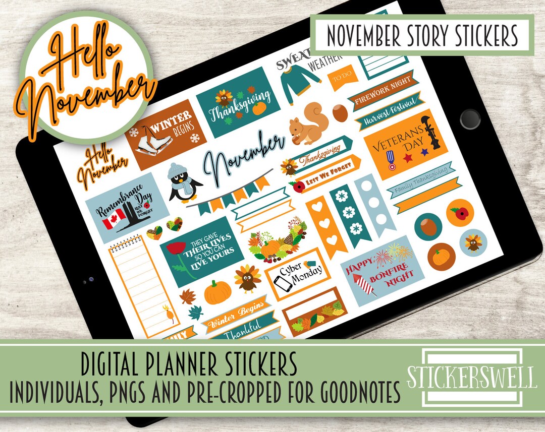 November Story Stickers, Goodnotes Stickers for November, Mini Set of ...
