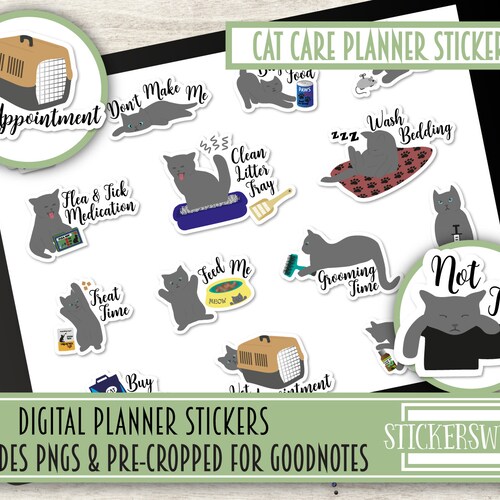Cat Care Digital Planner Stickers 14 Pre-cropped Cat Care - Etsy
