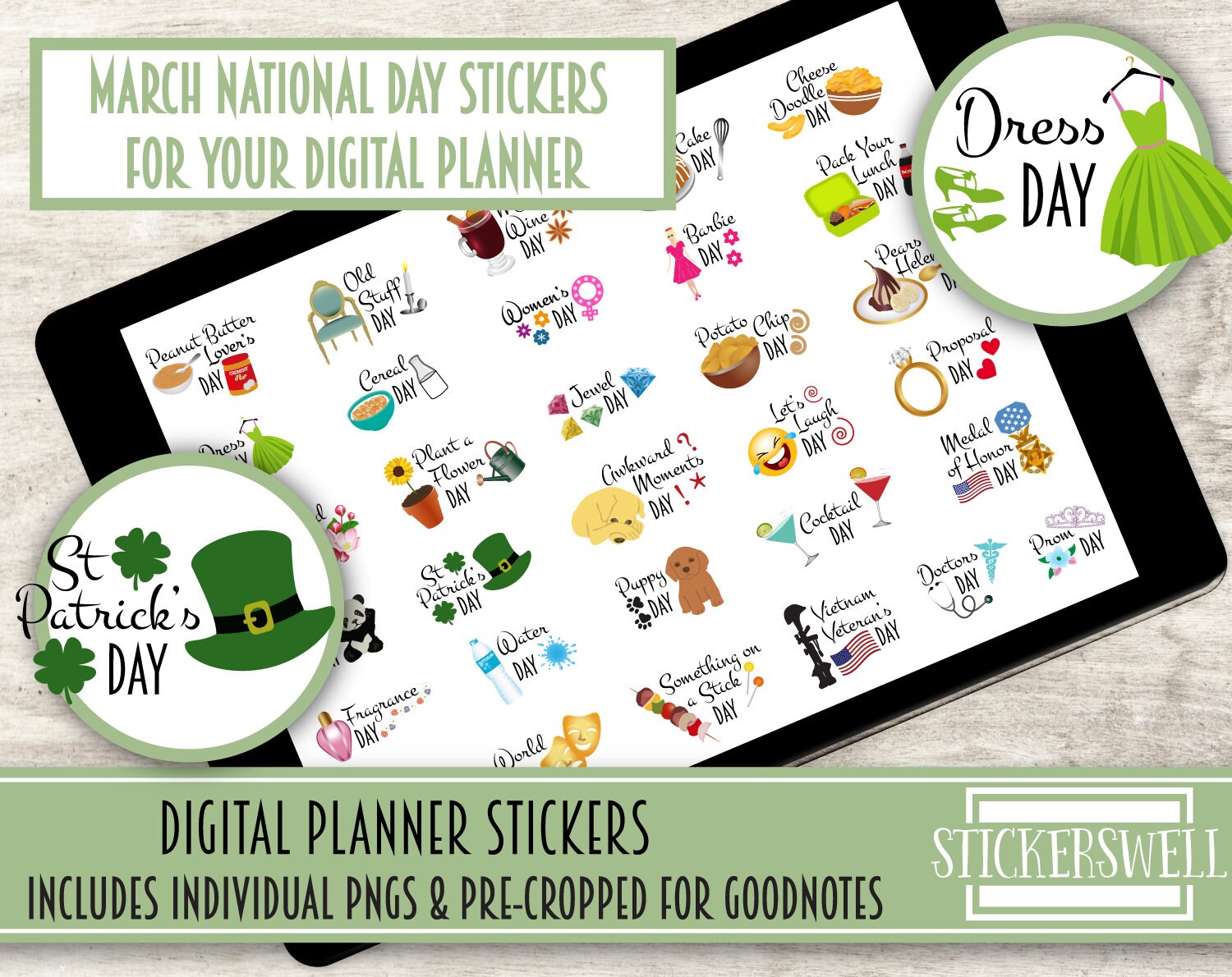 March National Day Stickers, Digital Planner Daily March Stickers, 31 ...