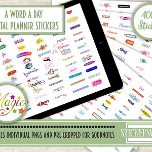 Word for the Day Digital Planner Stickers, Pre-cropped Digital Stickers ...