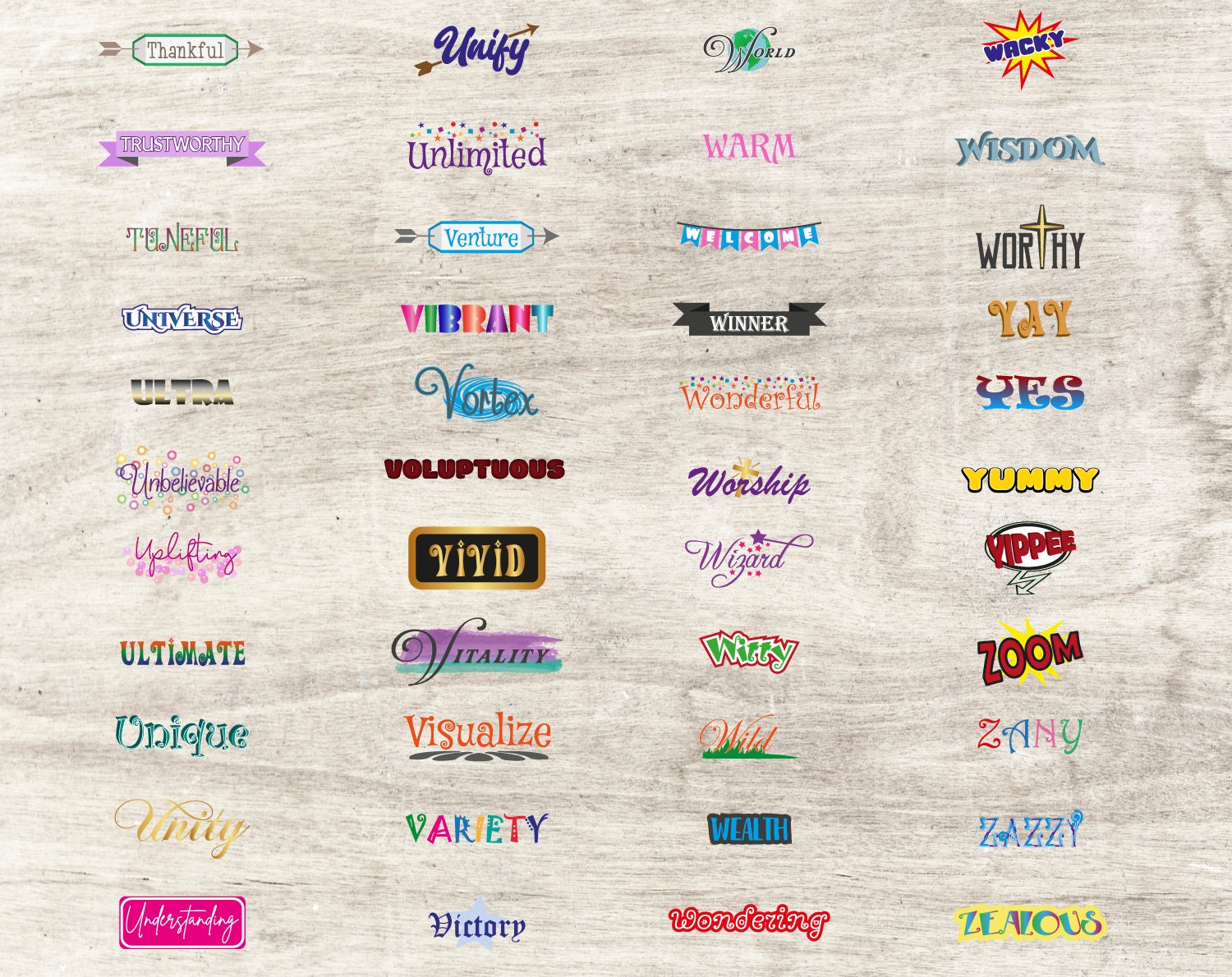 Word for the Day Digital Planner Stickers, Pre-cropped Digital Stickers ...