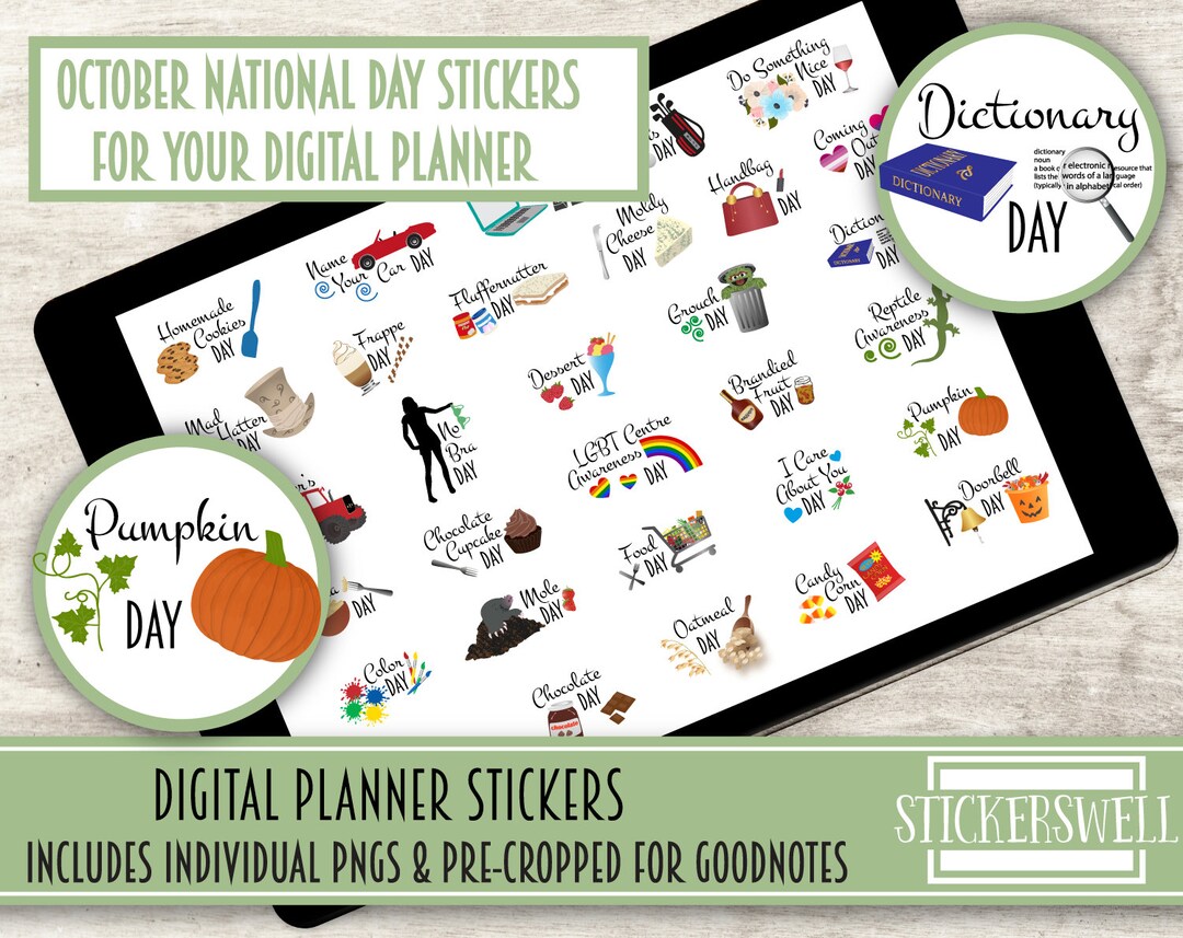 October National Day Digital Planner Stickers, Daily October Stickers ...