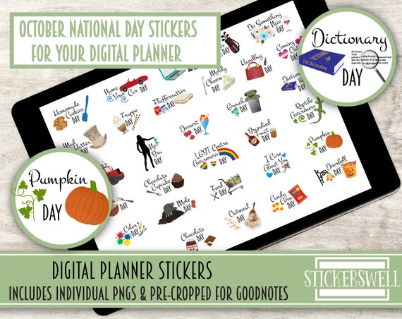 October National Day Digital Planner Stickers Daily October | Etsy