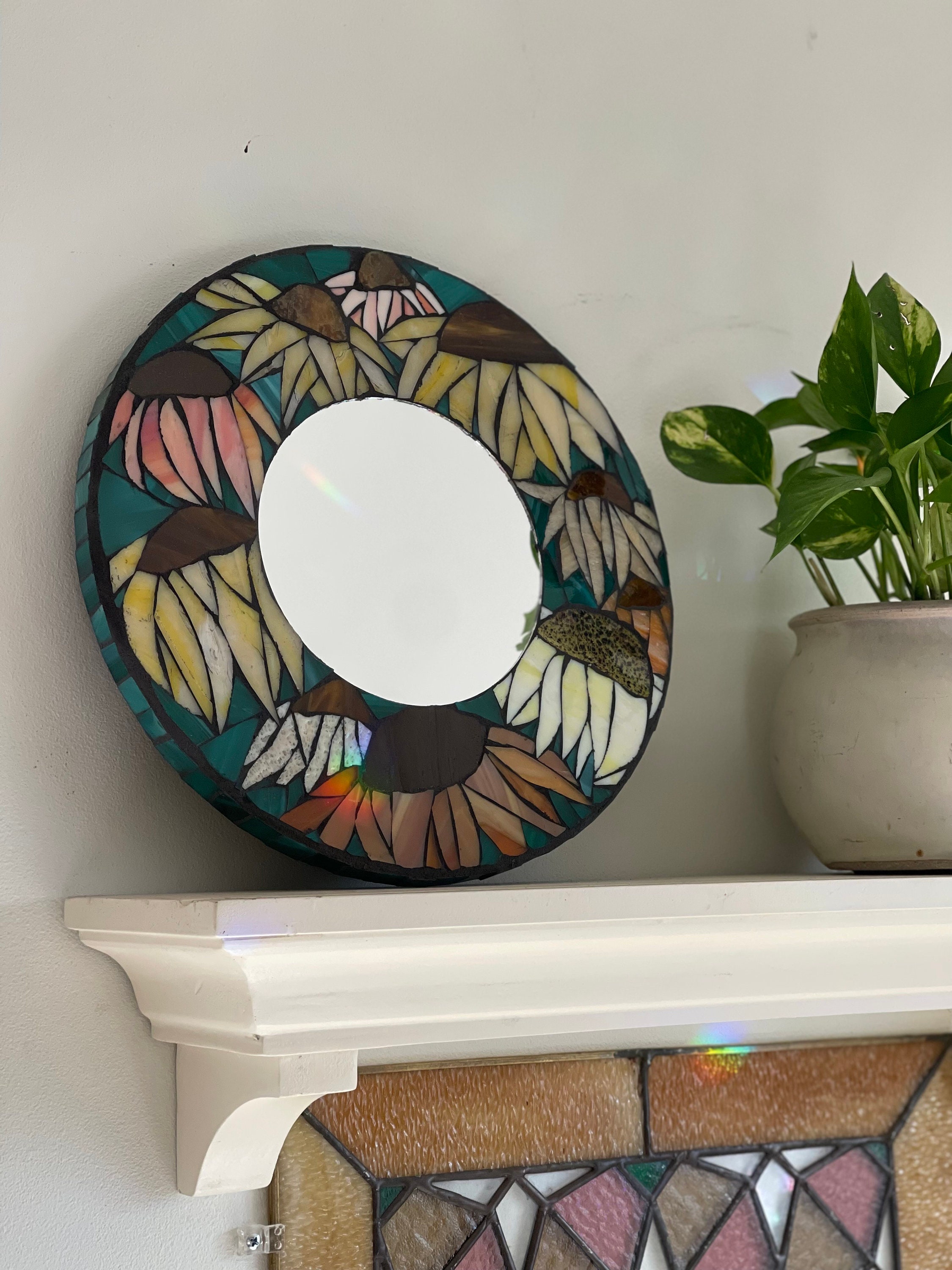 Teal Sunflowers Mosaic Mirror — Four Winds Handmade