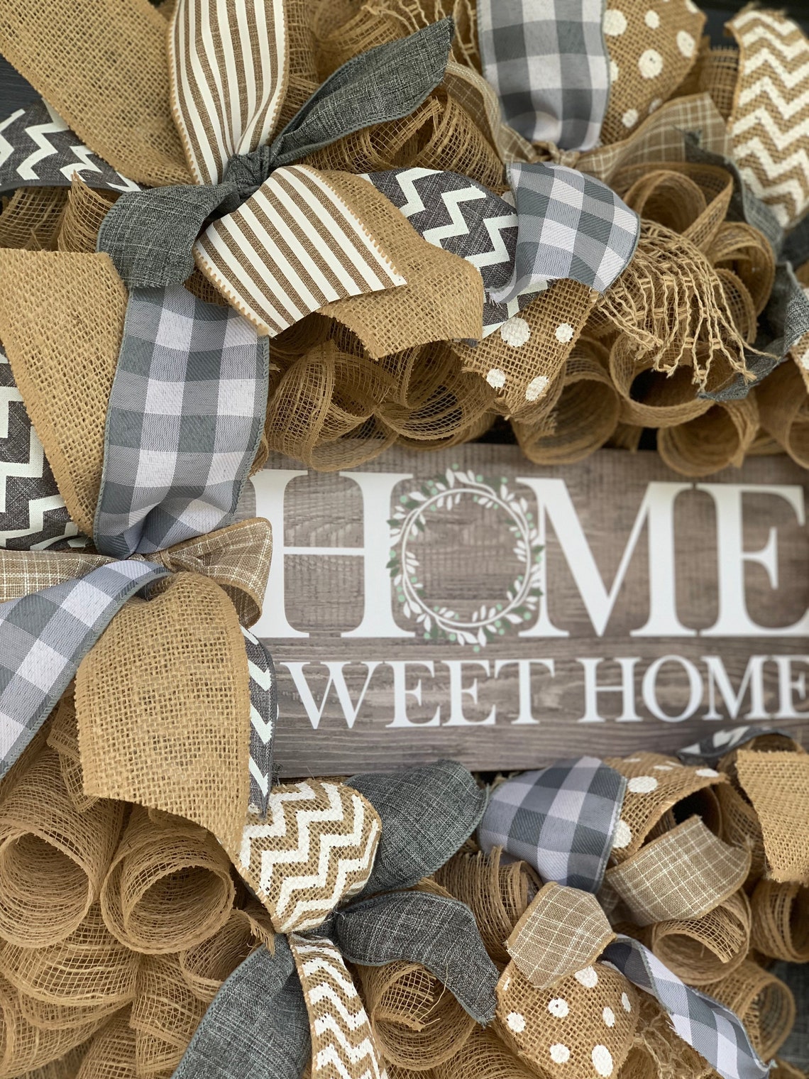 Home Wreath Fall Wreath Home Wooden Sign Front Door Wreath Natural Mesh ...