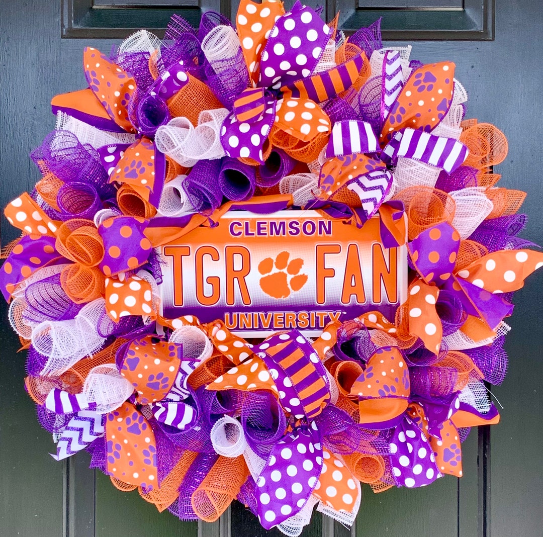 Clemson Wreath, Tiger Wreath, Clemson Fan Gift, Clemson Football Wreath ...