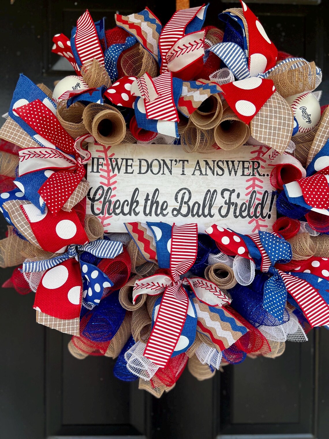 Baseball Wreath/front Door Wreath/patriotic Summer Decor /**ready to ...