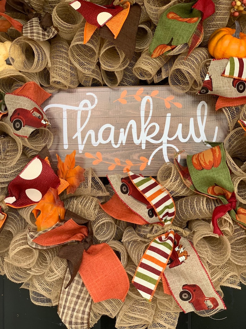 Fall Wreath Thankful Wreath Burlap Mesh Thanksgiving Wreath | Etsy