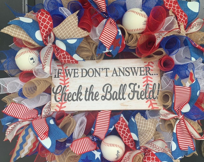 Baseball Wreath/front Door Wreath/patriotic Summer Decor - Etsy