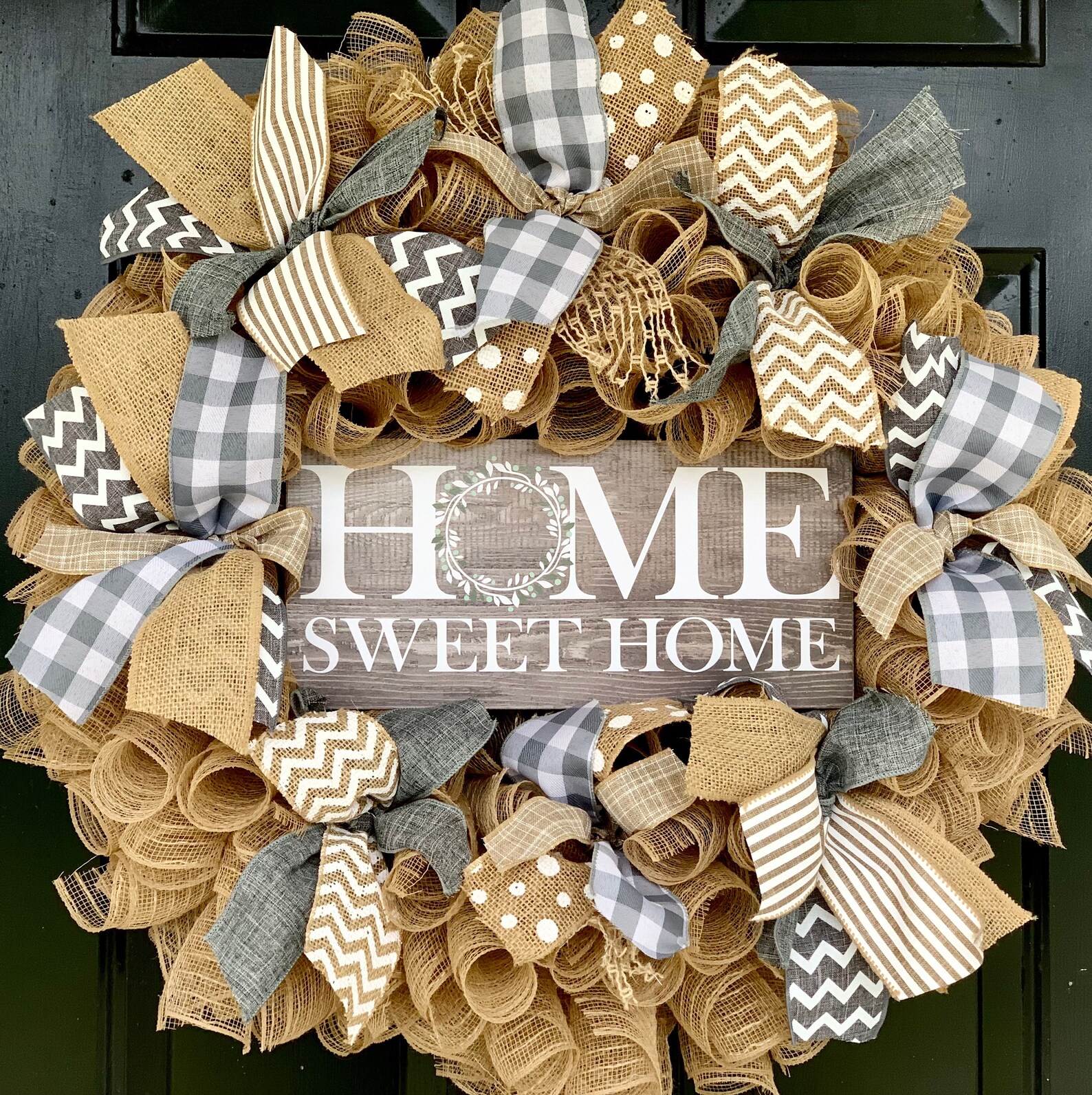 Home Wreath Fall Wreath Home Wooden Sign Front Door Wreath Natural Mesh ...