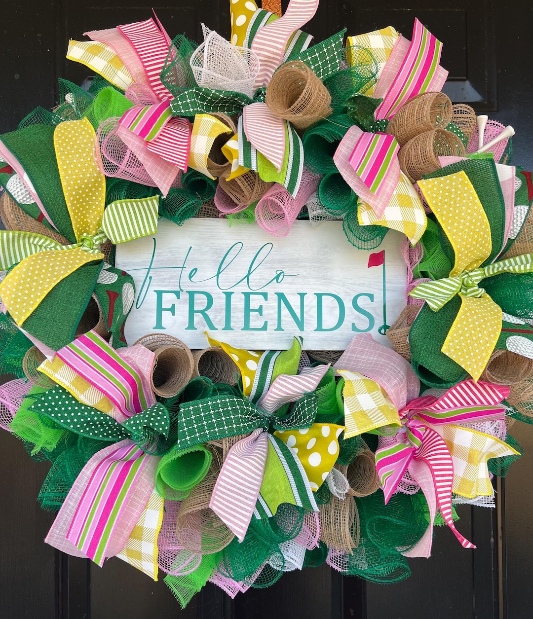 Masters Pink Hello Friends Masters Golf Wreath/pink Green Wreath ...