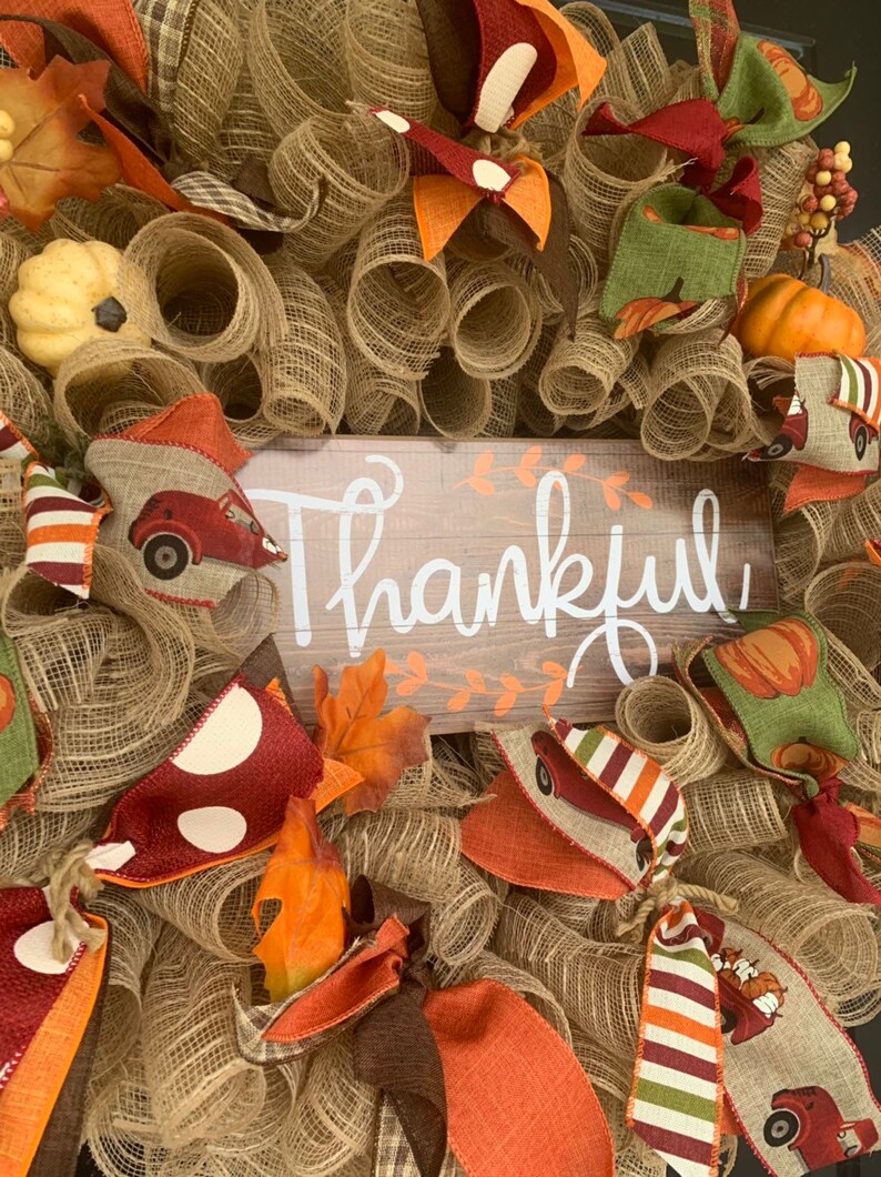 Fall Wreath Thankful Wreath Burlap Mesh Thanksgiving Wreath | Etsy