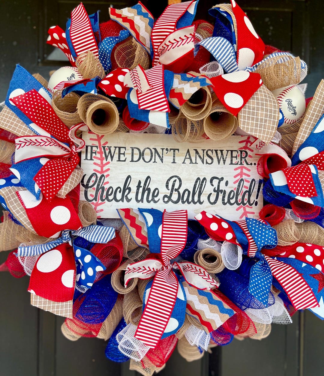 Baseball Wreath/front Door Wreath/patriotic Summer Decor /**ready to ...