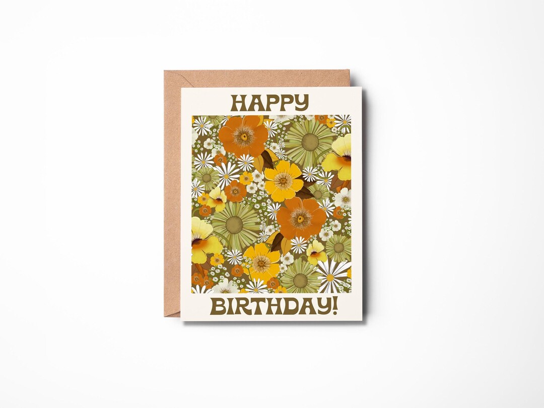 Floral Birthday Card | 60’s – 70’s Style Card | Hippie Card | Gift for ...