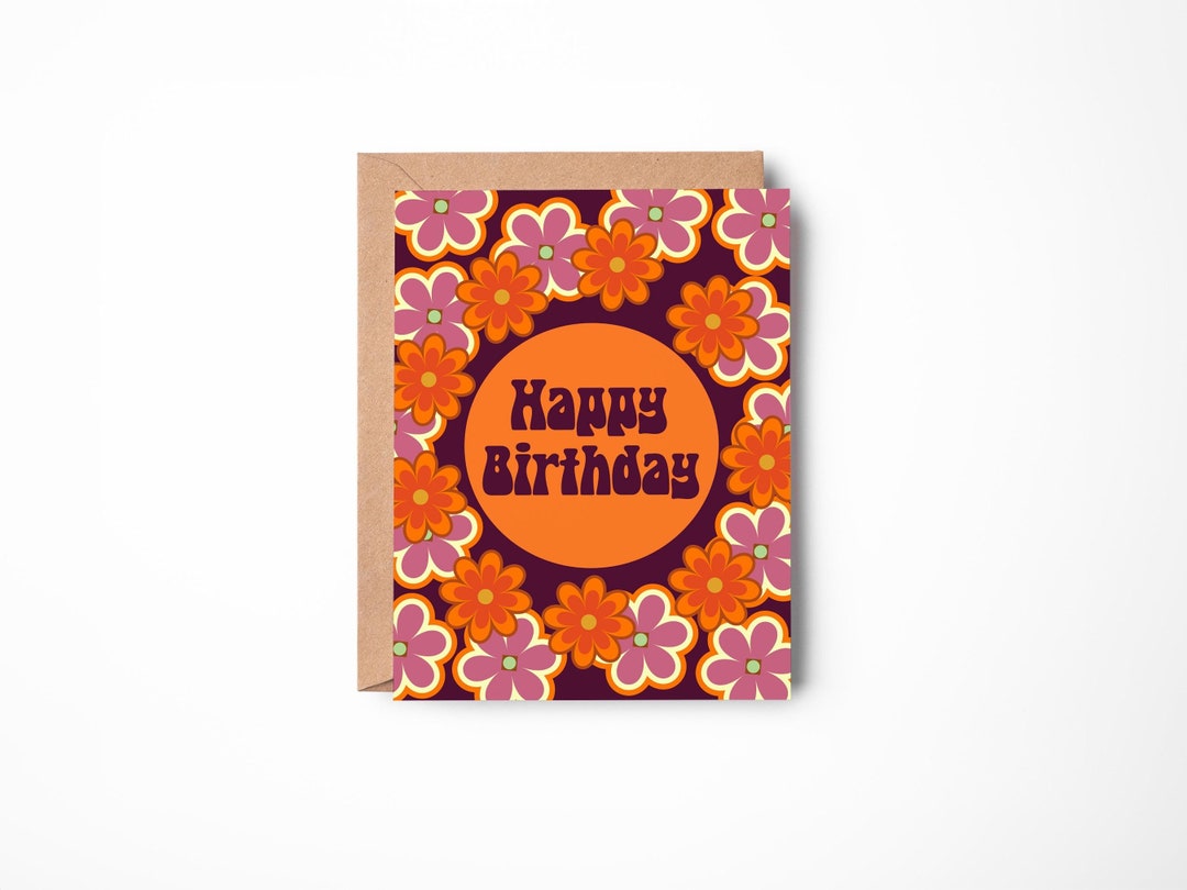 Retro Happy Birthday Card 60s 70s Style Card Hippie Card Gift for Her ...