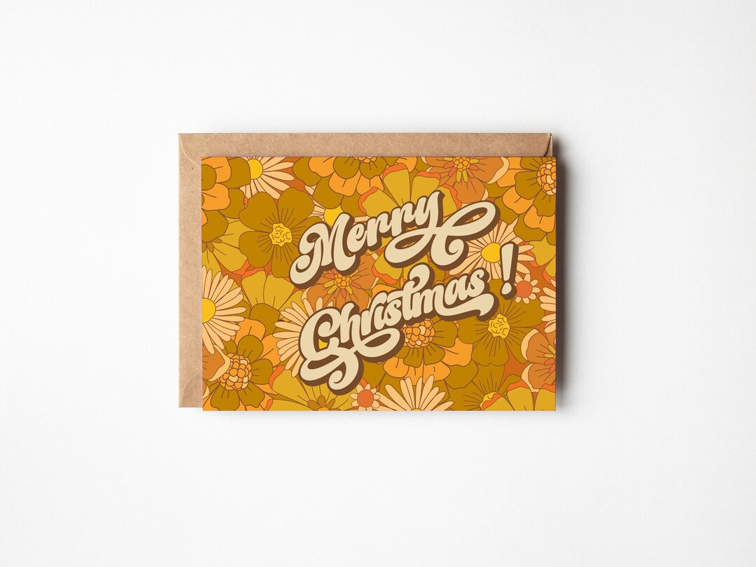 Retro Merry Christmas Card 60s 70s Style Card Hippie Card Gift for Her ...
