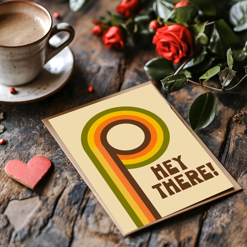 Hey There 70s Style Greeting Card - Retro Friendship Card - Etsy