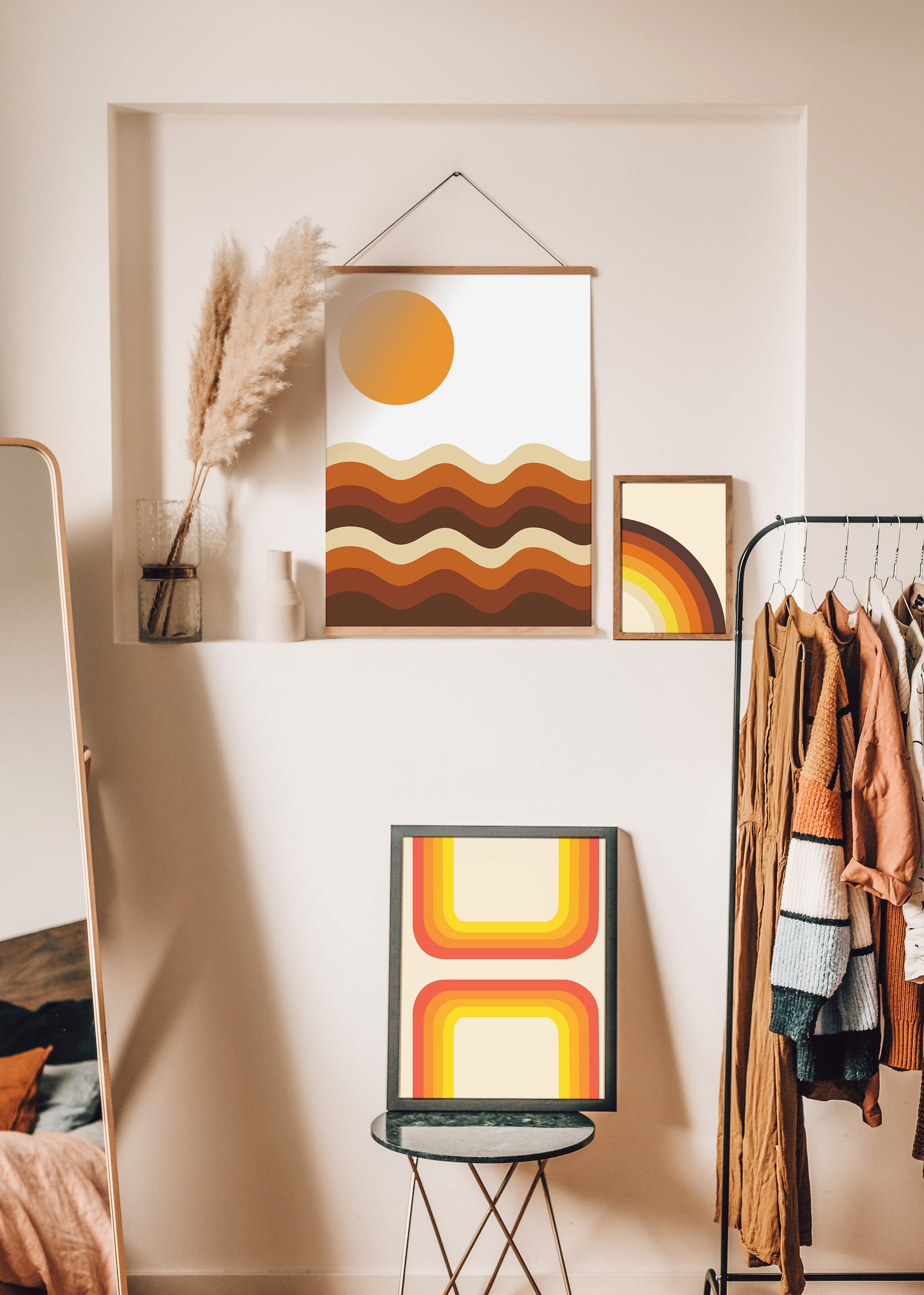 Retro Sun and Waves Print70's Decormid Century - Etsy