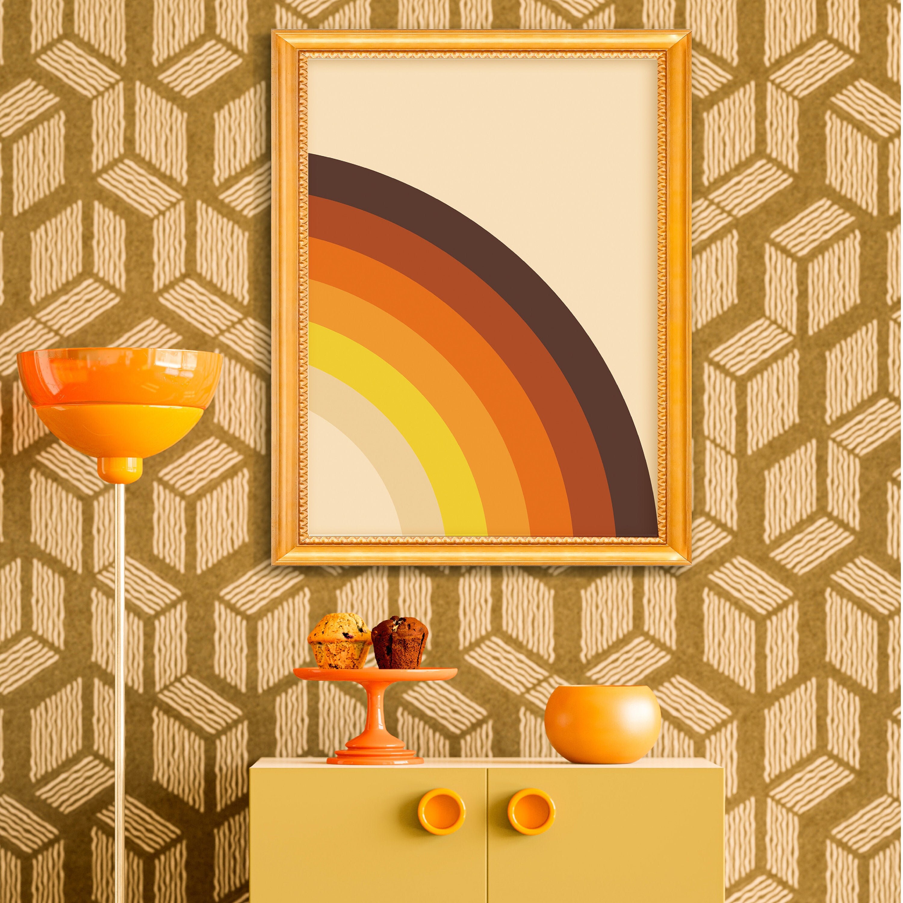 Wall Décor Gold and Orange Star Print,Mid Century Art Print,Printable ...